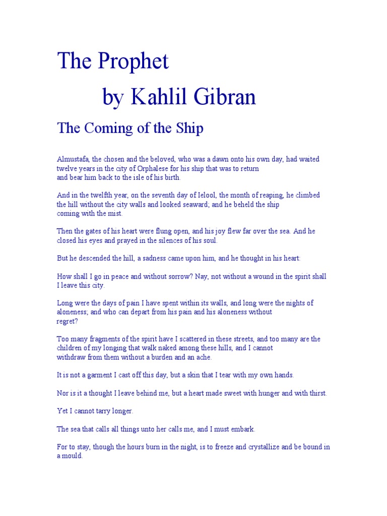 The Prophet by Kahlil Gibran: The Coming of The Ship | PDF | Weaving | Soul