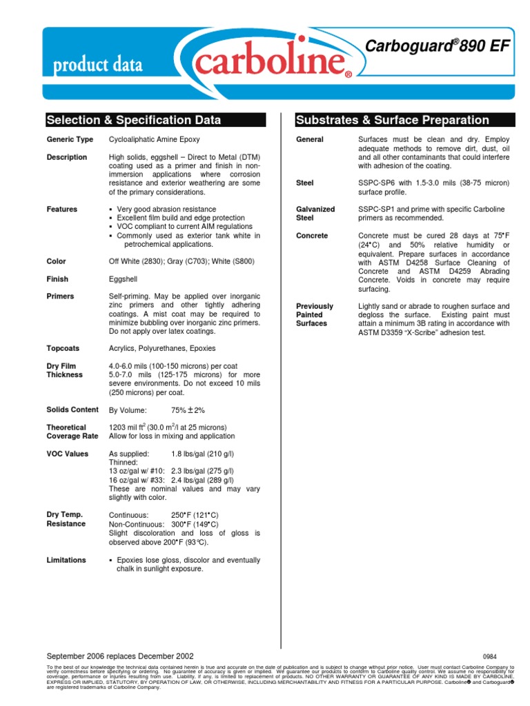 Carboguard+890+EF+PDS+9-06 | Paint | Chemistry