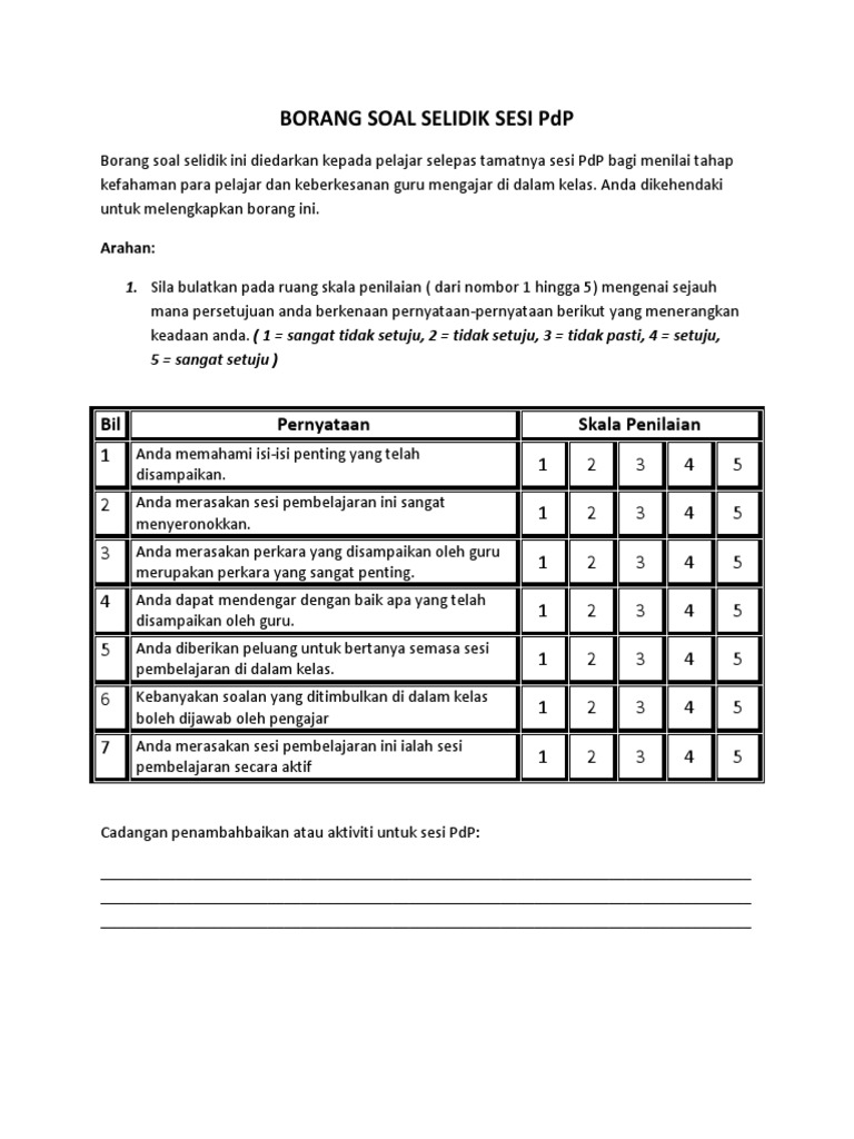 Soal Selidik Evaluasi Sesi PdP | PDF