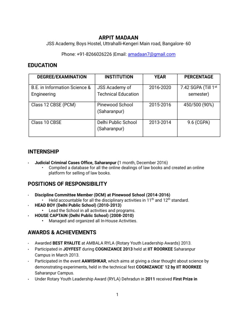 Arpit Madaan - CV | PDF | Sports | Further Education