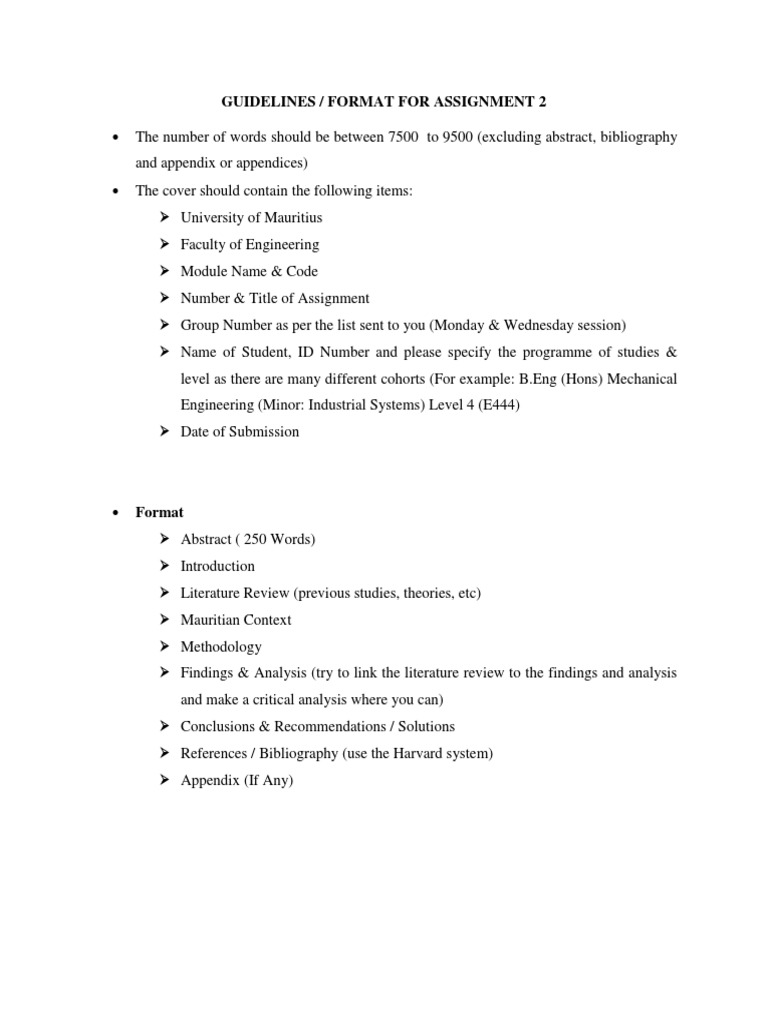 Guidelines for Formatting Assignment 2: A Structured Approach to a ...