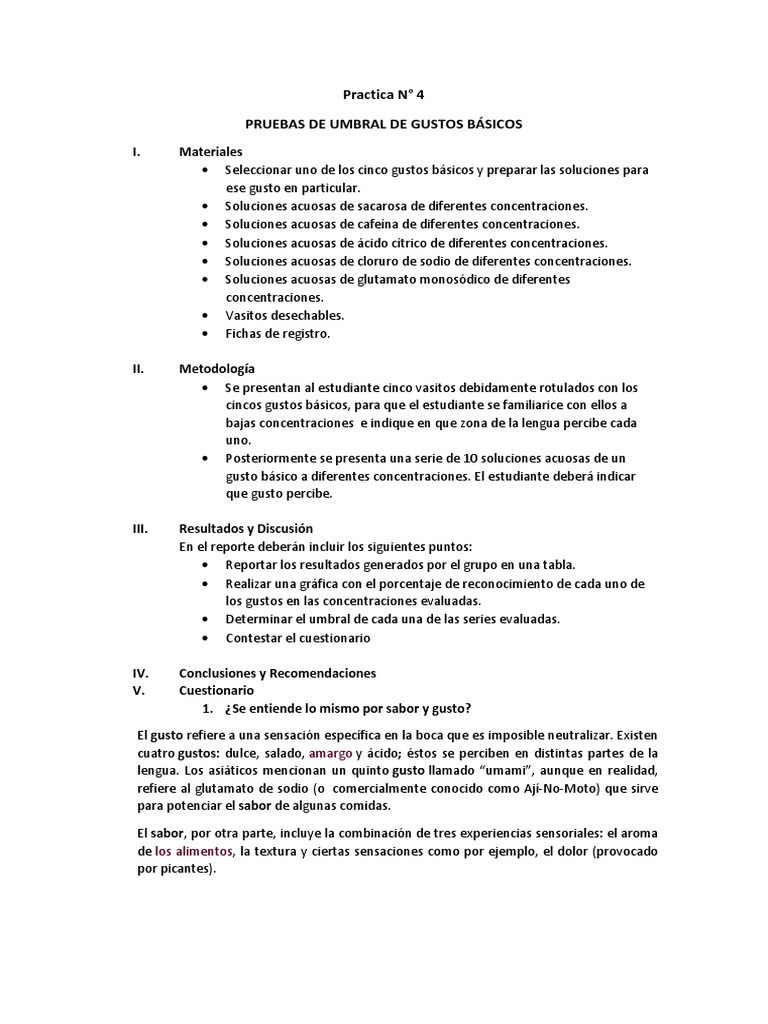 Practica N 4 | PDF | Gusto | Sabor