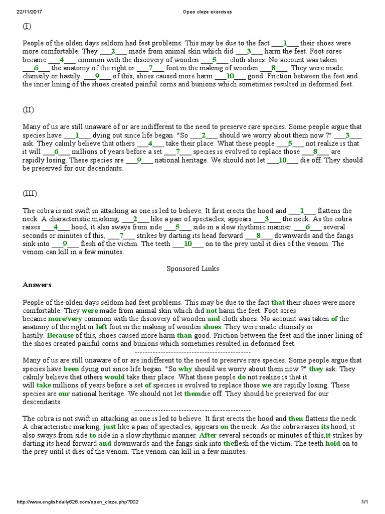 Open Cloze Exercises 2 | PDF | Nature