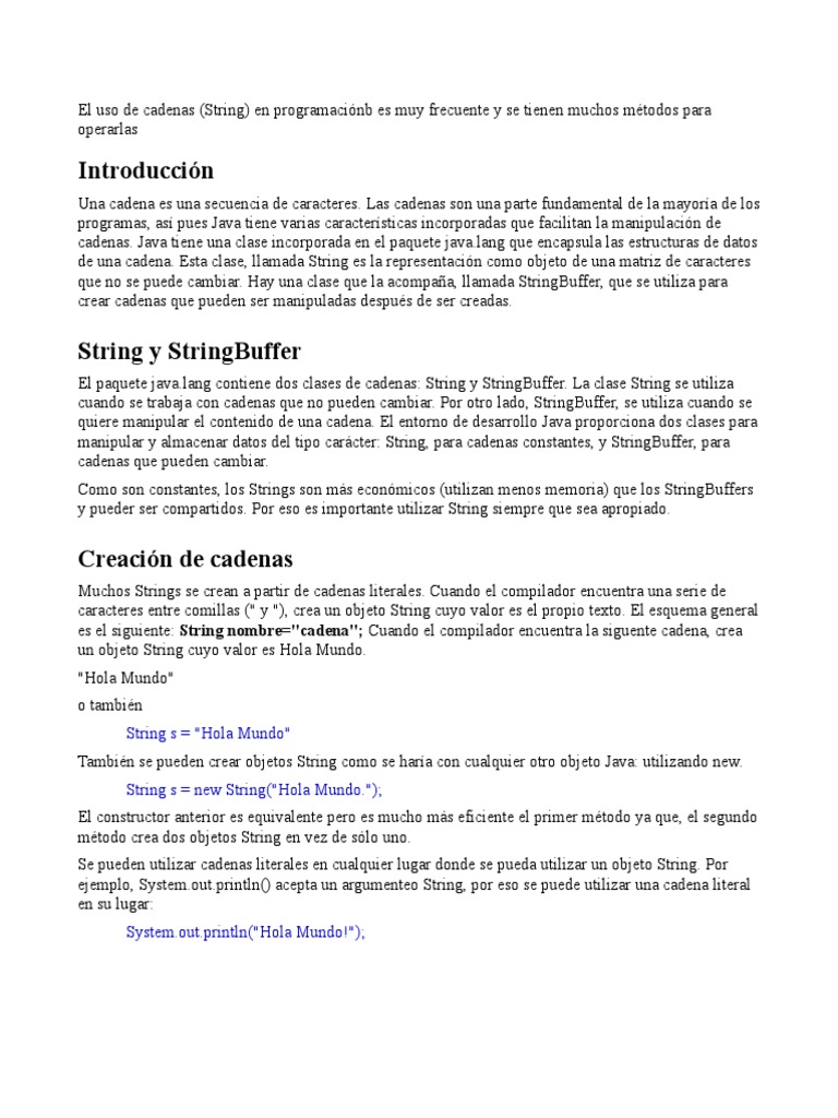 Métodos y clases para la manipulación de cadenas (strings) en Java | PDF | Cadena (informática ...