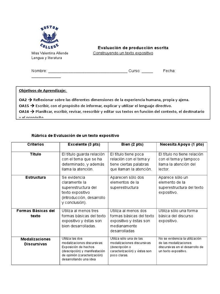 Rubrica de Textos Expositivos | PDF | Evidencia | Aprendizaje