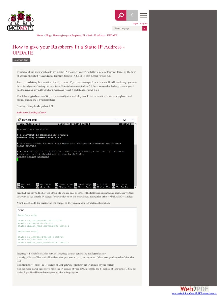 How To Give Your Raspberry Pi A Static IP Address - Update | PDF | Ip Address | Areas Of ...
