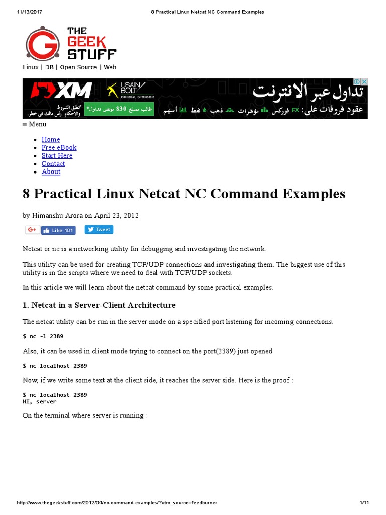 8 Practical Linux Netcat Nc Command Examples Pdf Unix Internet