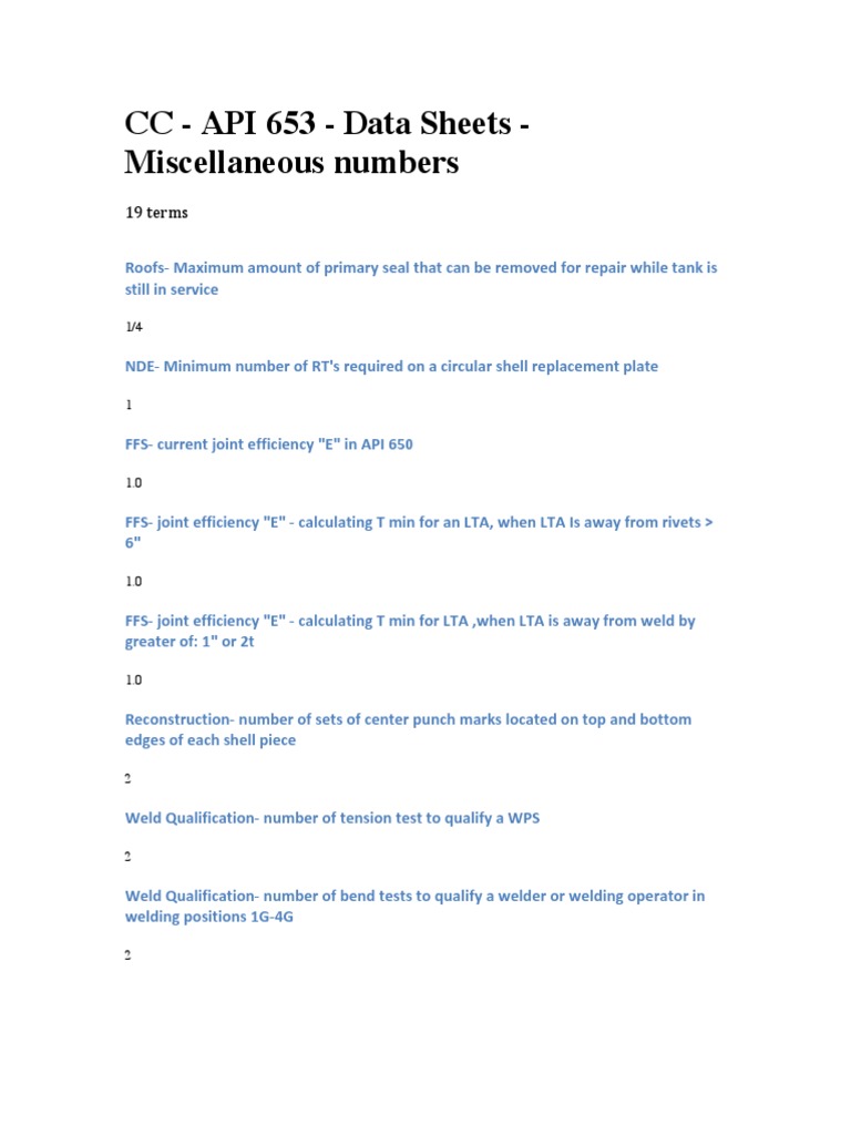API 653 Data Sheet Overview | PDF | Electric Heating | Welding