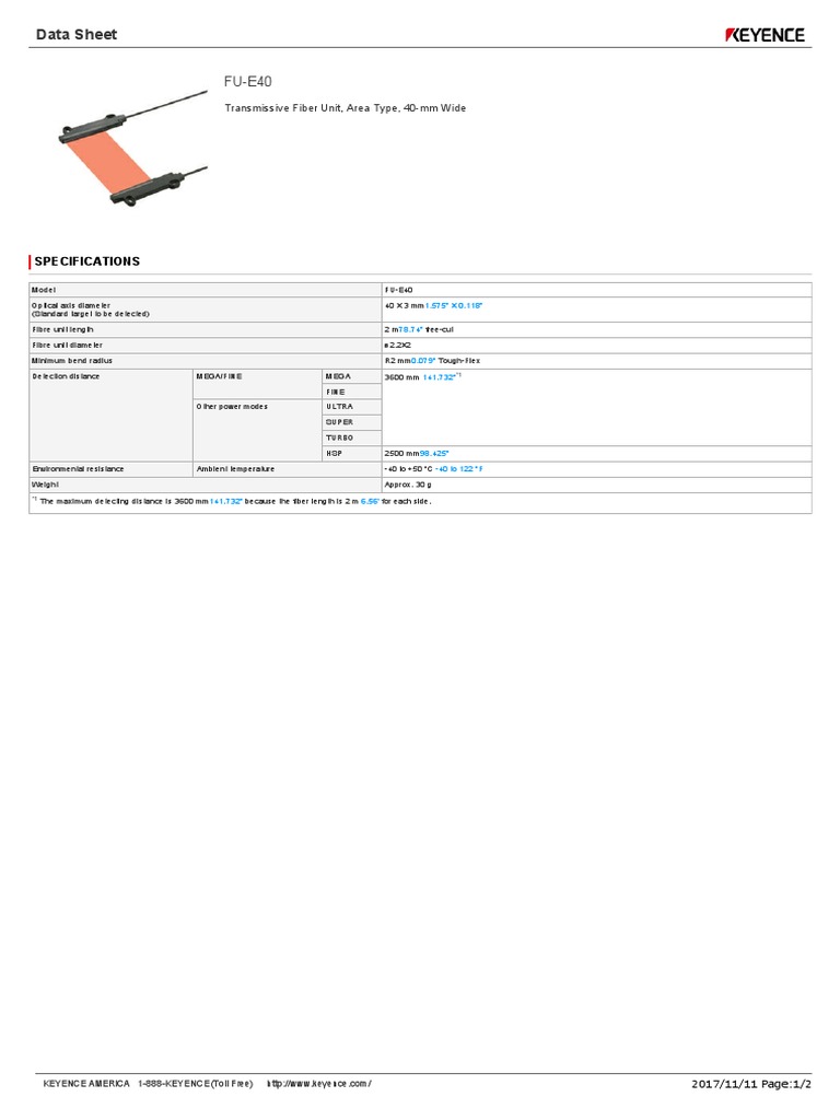 Specifications and Dimensions of the FU-E40 Transmissive Fiber Unit ...