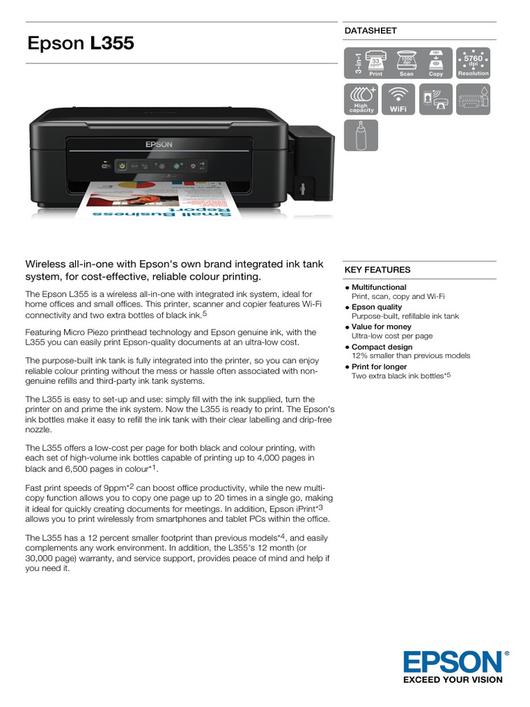 Epson L355 Datasheet | Image Scanner | Printer (Computing)