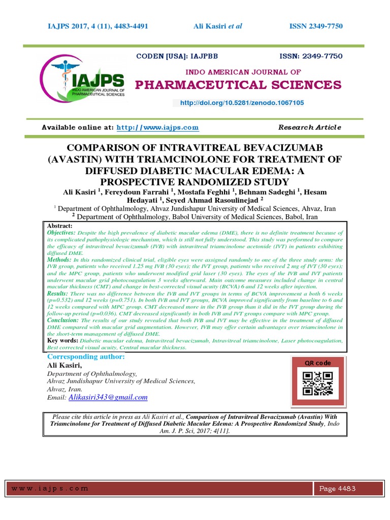 Comparison of Intravitreal Bevacizumab (Avastin) With Triamcinolone For ...