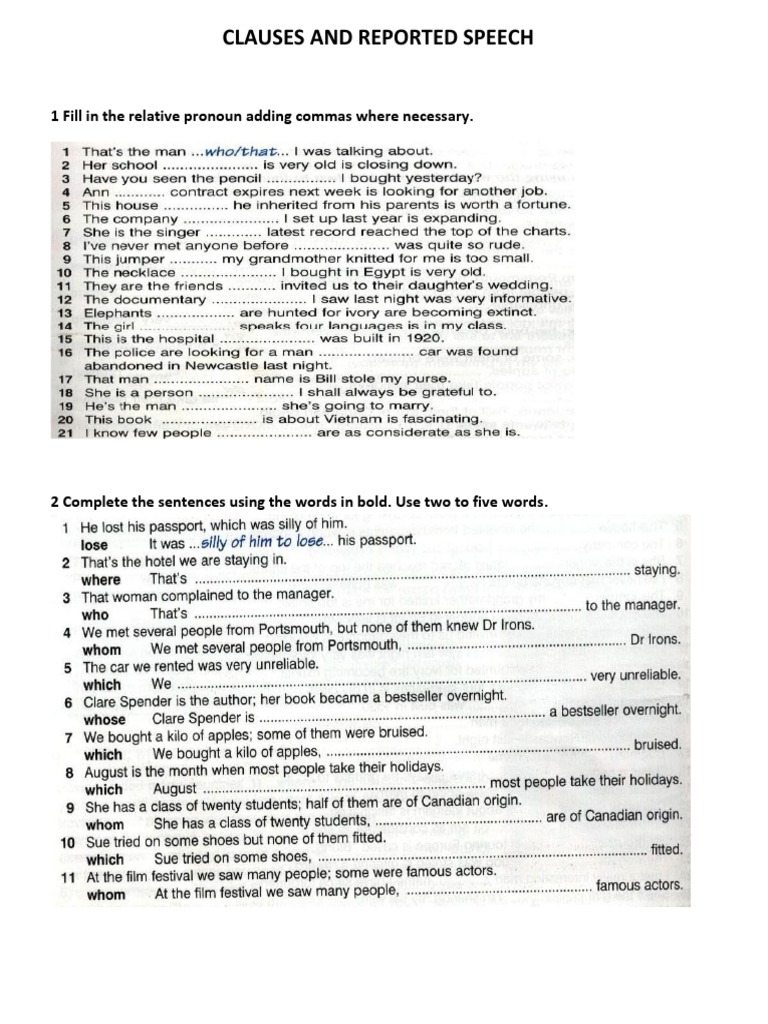 Clauses and Reported Speech | PDF