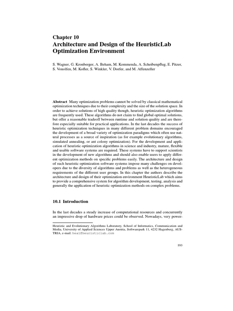Architecture and Design of The HeuristicLab Optimization Environment | Download Free PDF ...
