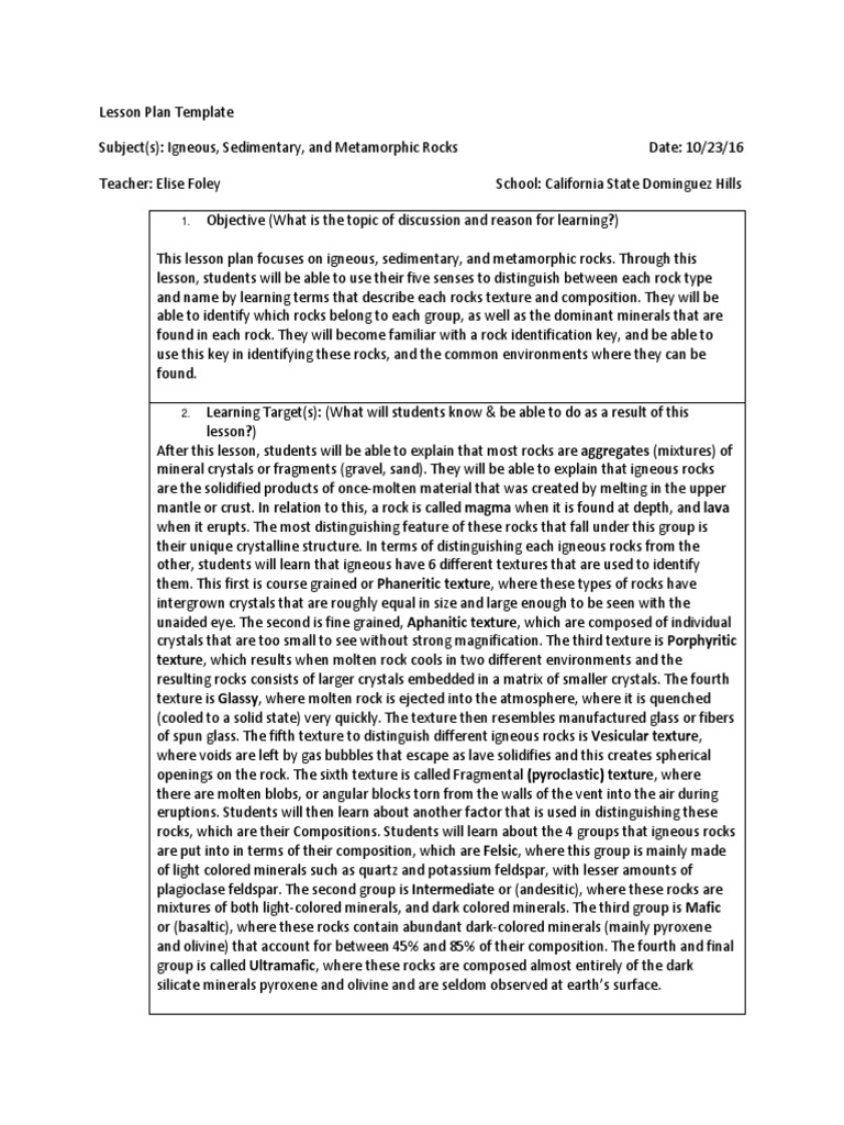 Lesson Plan: Rock Types & Identification | PDF | Clastic Rock | Rock ...