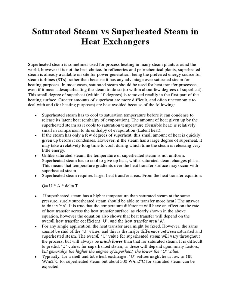 Saturated Steam Vs Superheated Steam in Heat Exchangers | PDF | Steam ...