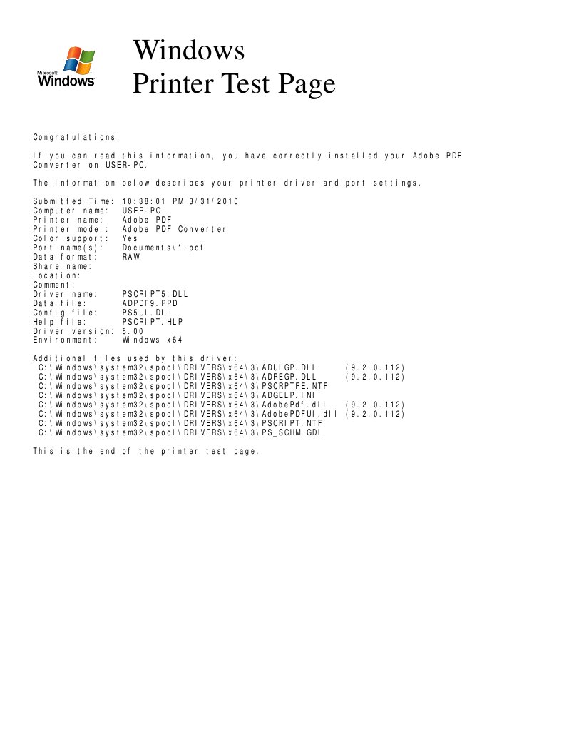 Windows Printer Test Page | PDF