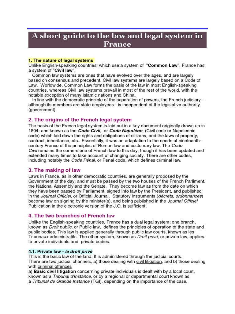 French Legal System | PDF | Magistrate | Civil Law (Legal System)