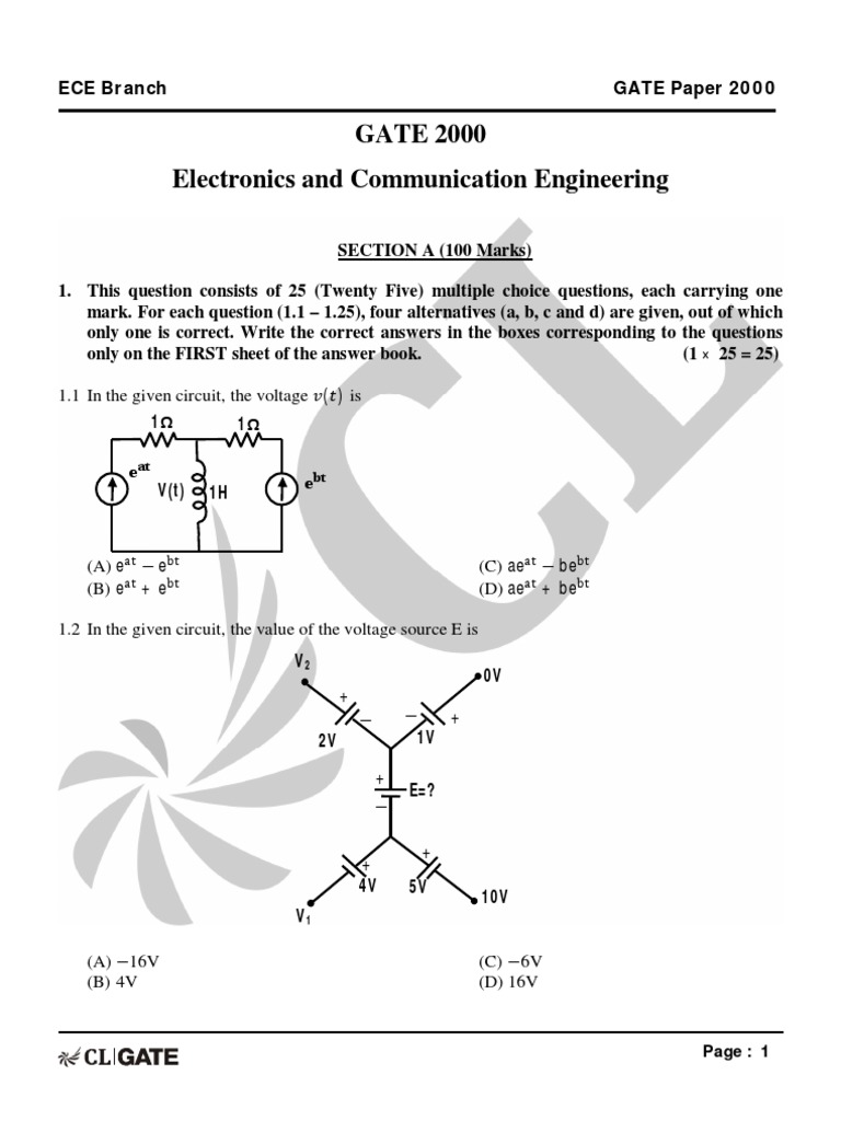 GATE ECE 2000 Actual Paper | PDF | Amplifier | Operational Amplifier