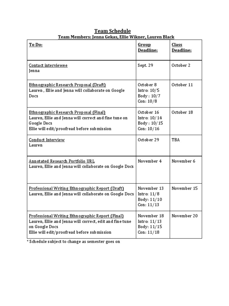 Team Schedule | PDF