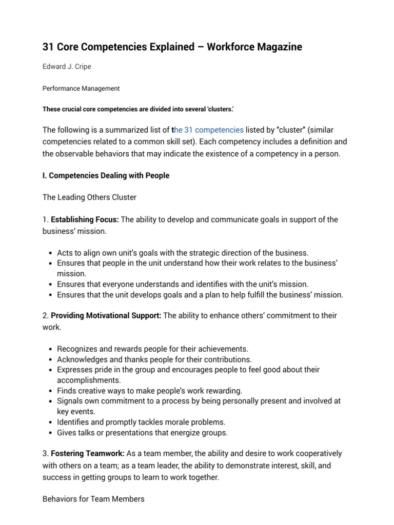 31 Core Competencies Explained - Workforce Magazine | PDF | Competence ...