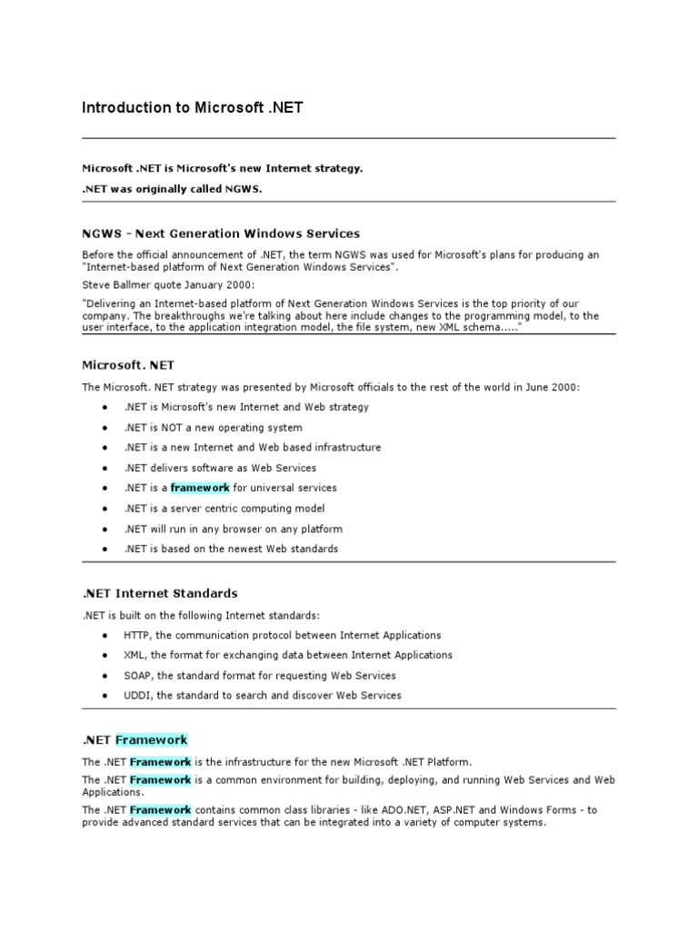 Overview Of Microsoft Net Framework Pdf Web Service Soap