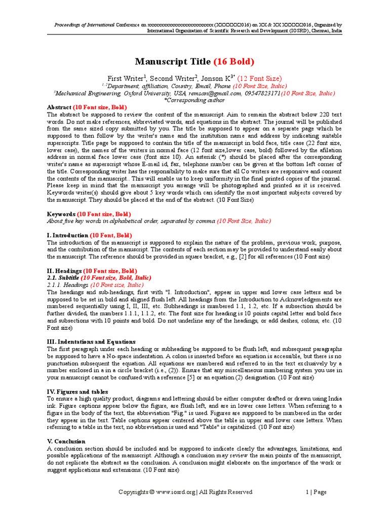 Iosrd Conference Paper Template | Paragraph | Abstract (Summary)
