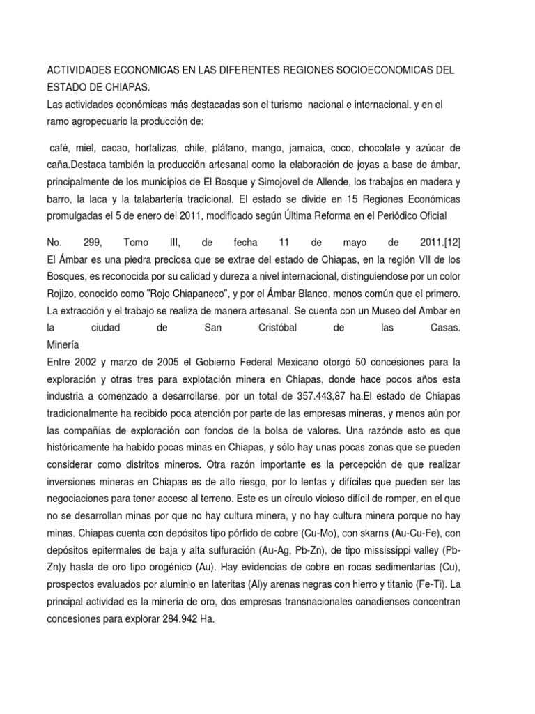 Actividades Economicas en Las Diferentes Regiones Socioeconomicas Del ...