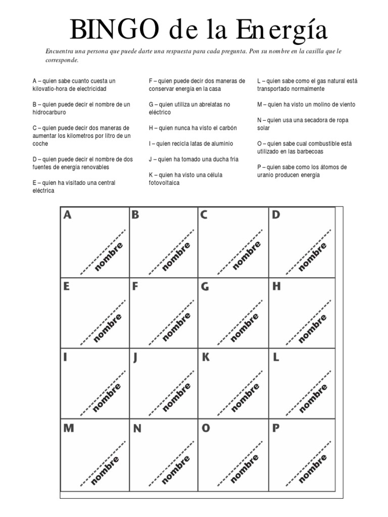 Bingo de Fuentes de Energía | PDF | Ciencia y matemáticas | Tecnología