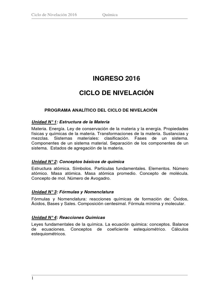 Guia Ciclo Nivelacion Química Pdf Isótopo Moléculas