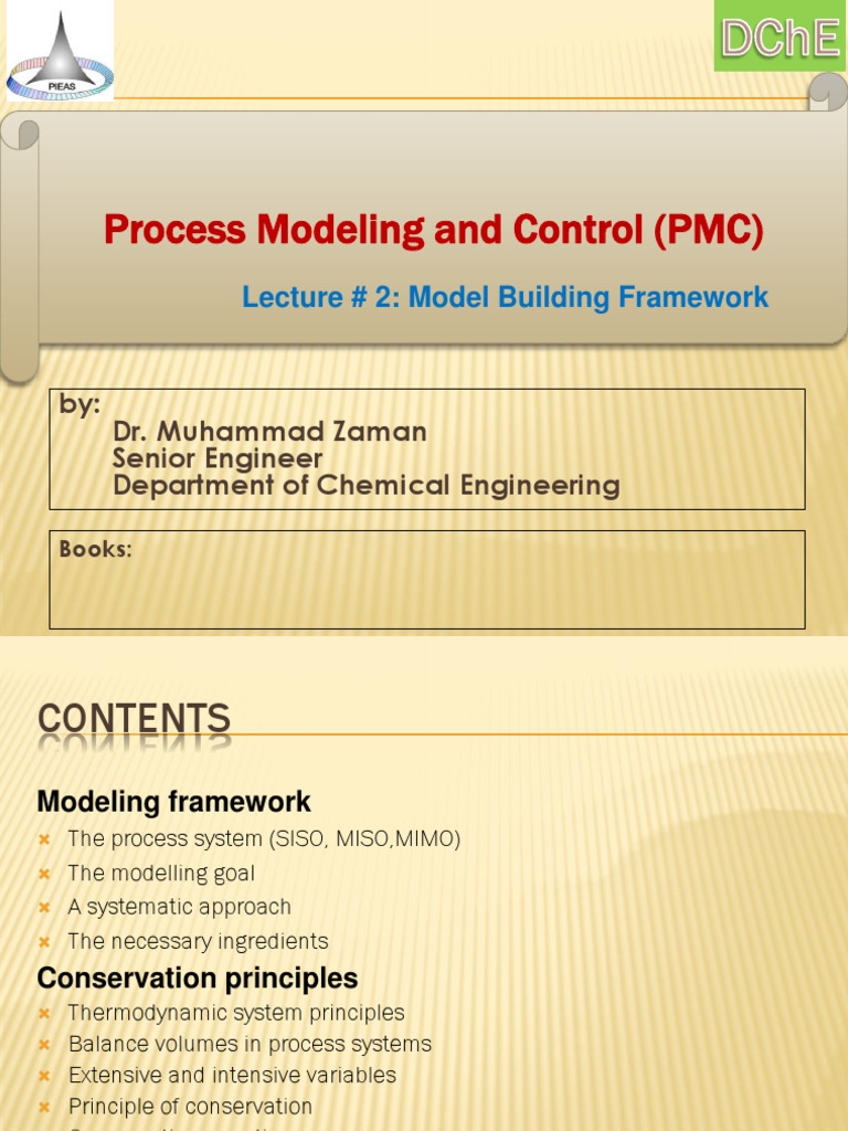 Process Modeling and Control (PMC) : Lecture # 2: Model Building ...