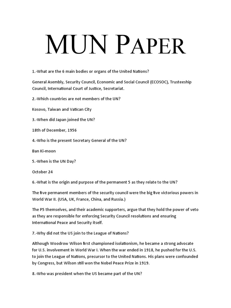MUN Paper | PDF | International Relations | World Politics