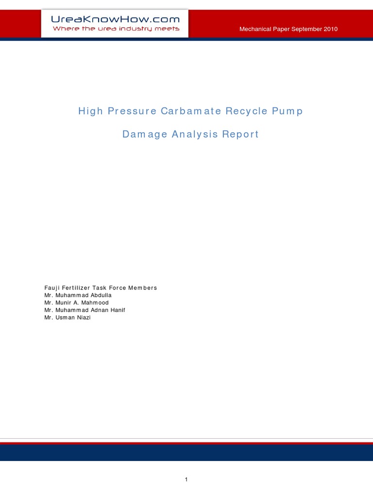 HP Carbamate Pumps Damage Failure Report | PDF | Urea | Pump