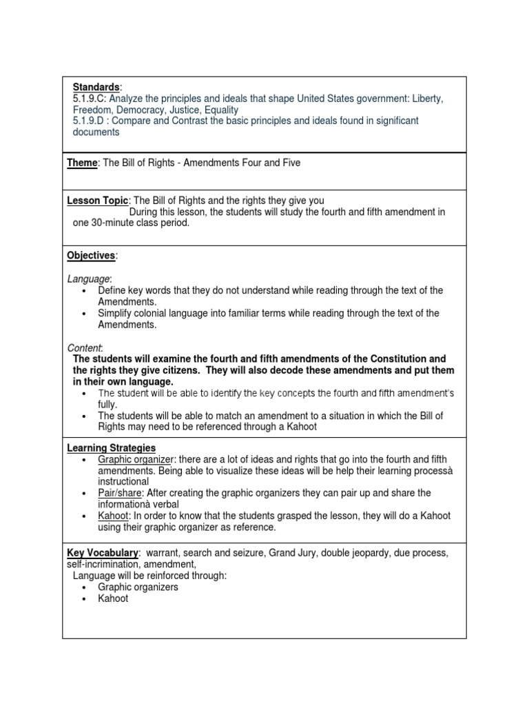 Siop Lesson Plan | Download Free PDF | United States Bill Of Rights ...