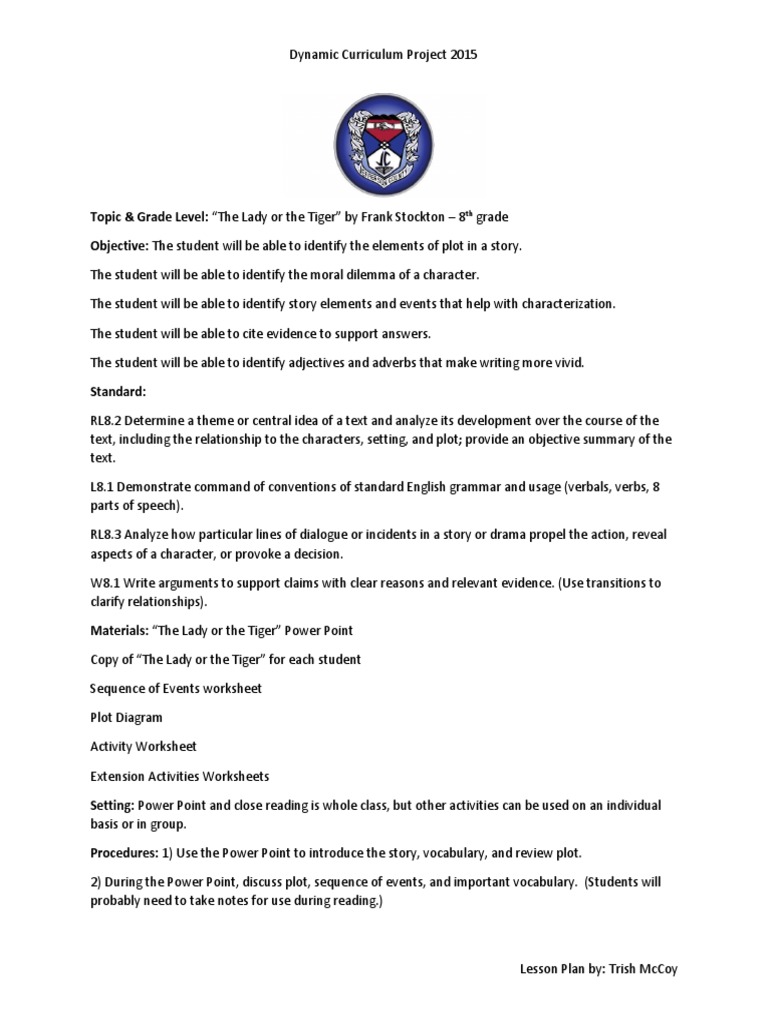 Lesson Plan for "The Lady or the Tiger" | PDF | English Grammar ...