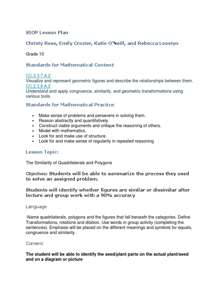 Siop Lesson Plan | PDF | Educational Assessment | Lesson Plan
