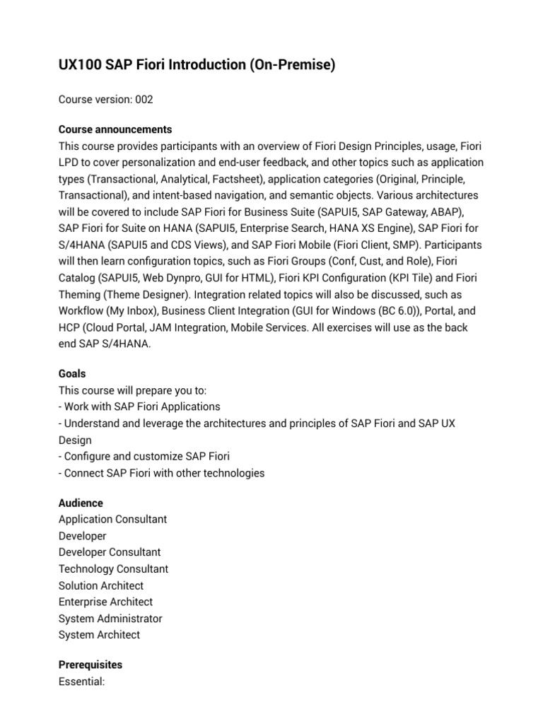 UX100 SAP Fiori Introduction (On-Premise) | PDF | Sap Se | Application ...