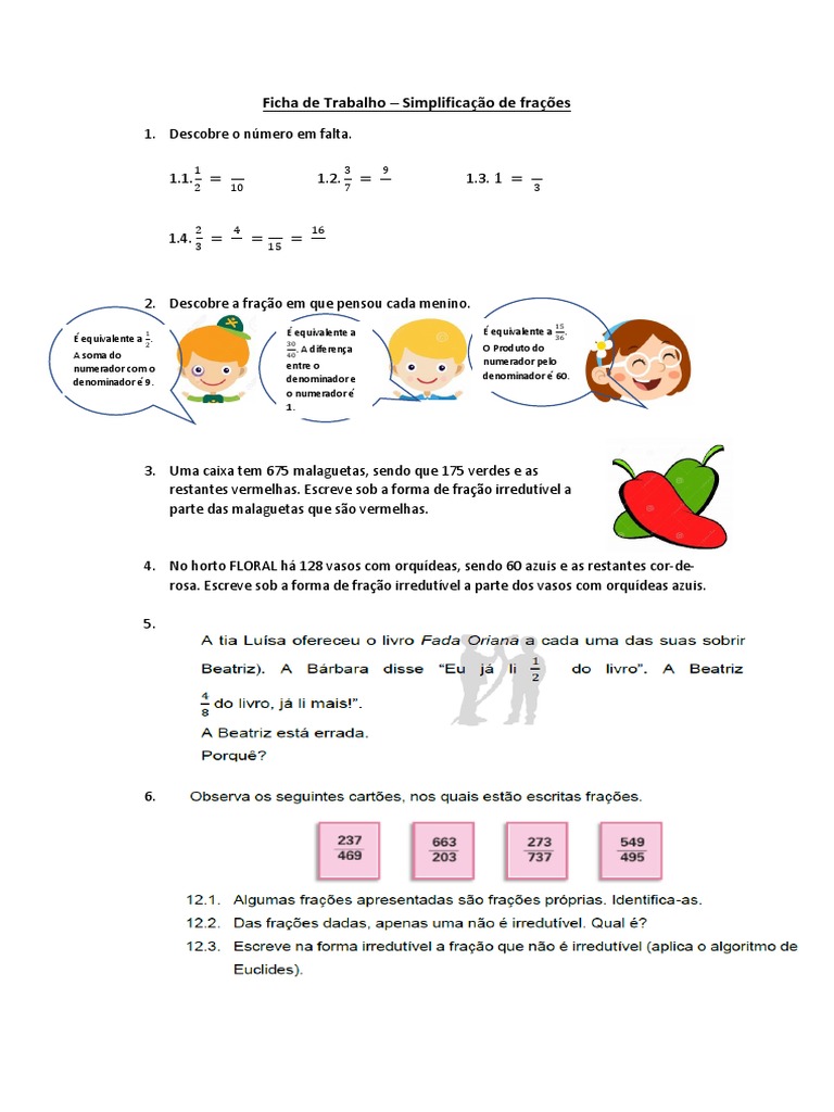 Ficha de Trabalho - Frações Equivalentes | PDF