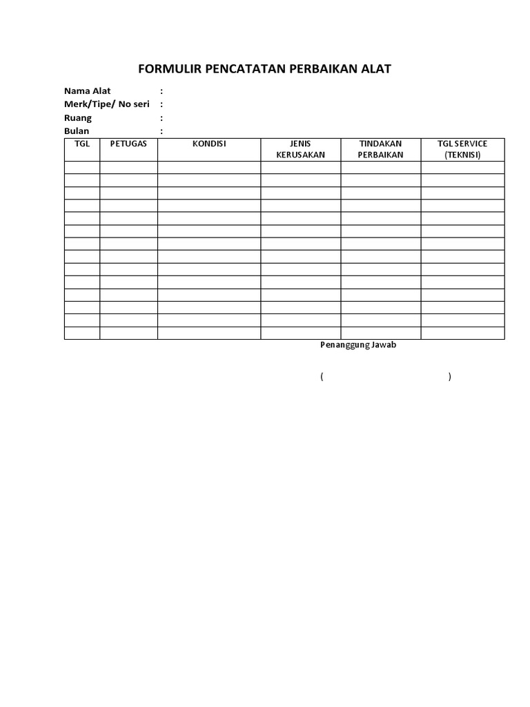 Formulir Pencatatan Perbaikan Alat | PDF