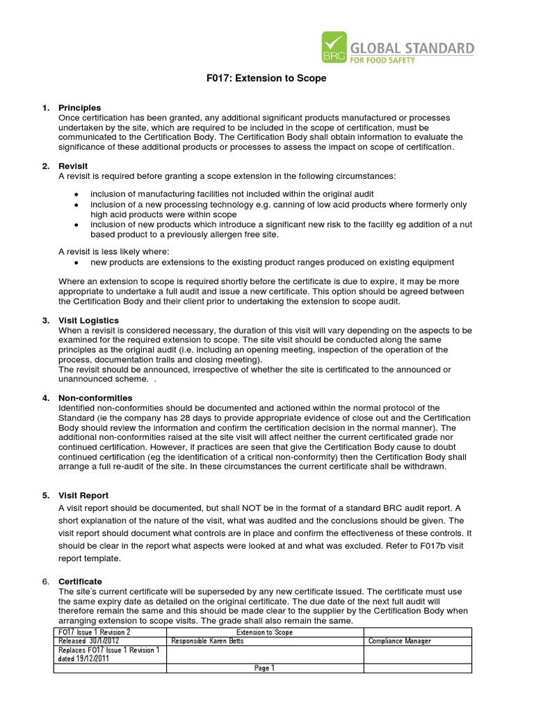BRC Extension To Scope - Position Statement PDF | PDF | Audit | Business