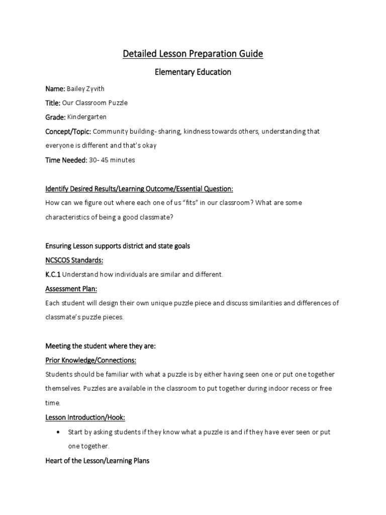 Classroom Community Puzzle Activity | PDF | Lesson Plan | Teaching