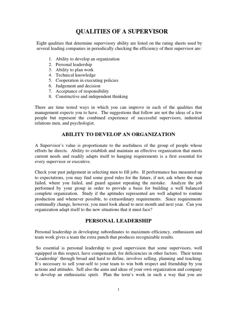 Qualities of Good Supervisor | PDF | Leadership | Thought