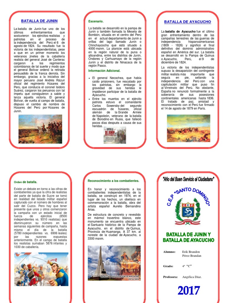 Triptico Batalla de Junin y Ayacucho | PDF | Guerra de la era industrial | Conflictos