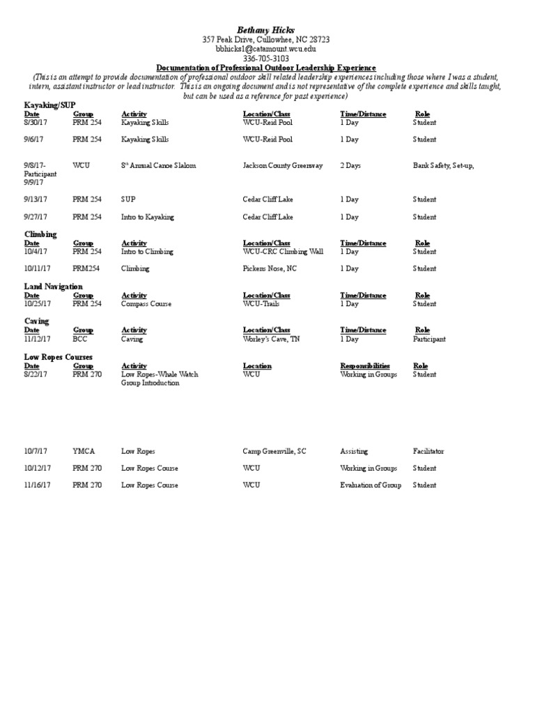 Outdoor Activity Resume | PDF | Hobbies | Outdoor Recreation