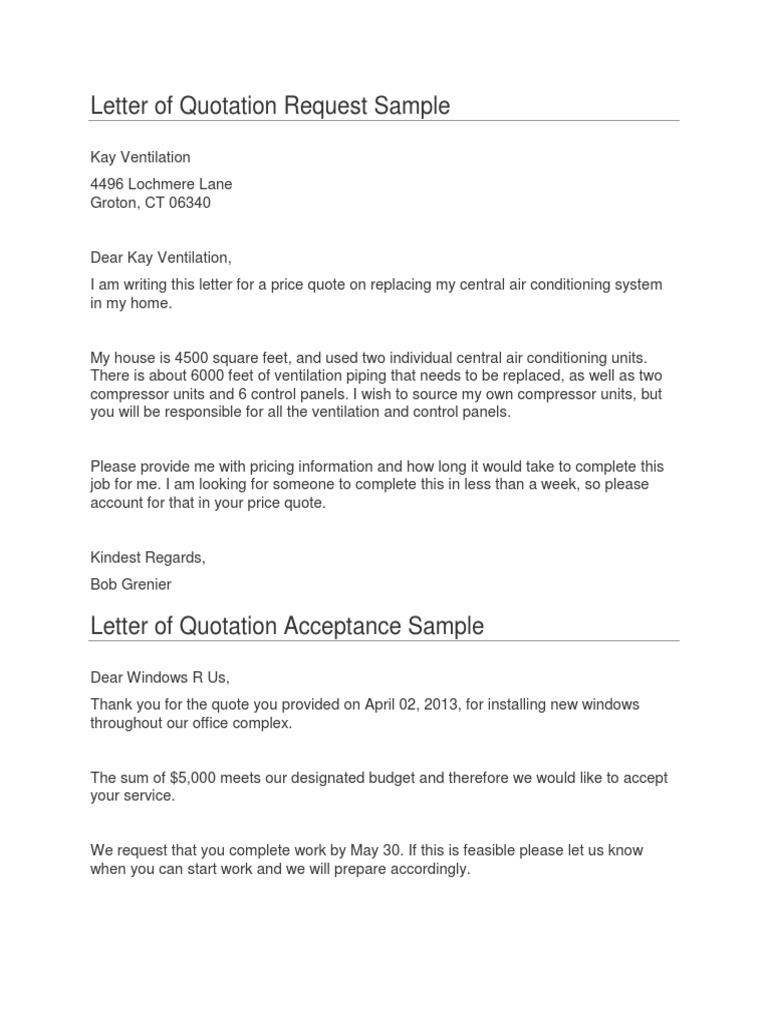 Letter of Quotation Request Sample | PDF | Economies | Business