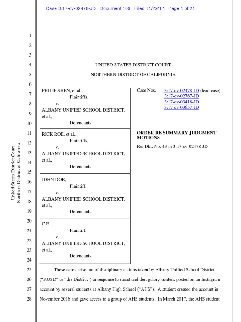 Order On Motion For Summary Judgement Albany | PDF | Summary Judgment ...