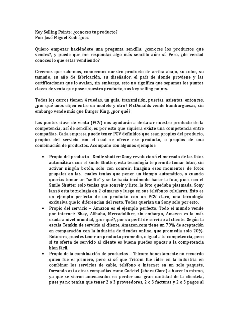 Key Selling Points Pdf Amazon Com Servicio Al Cliente