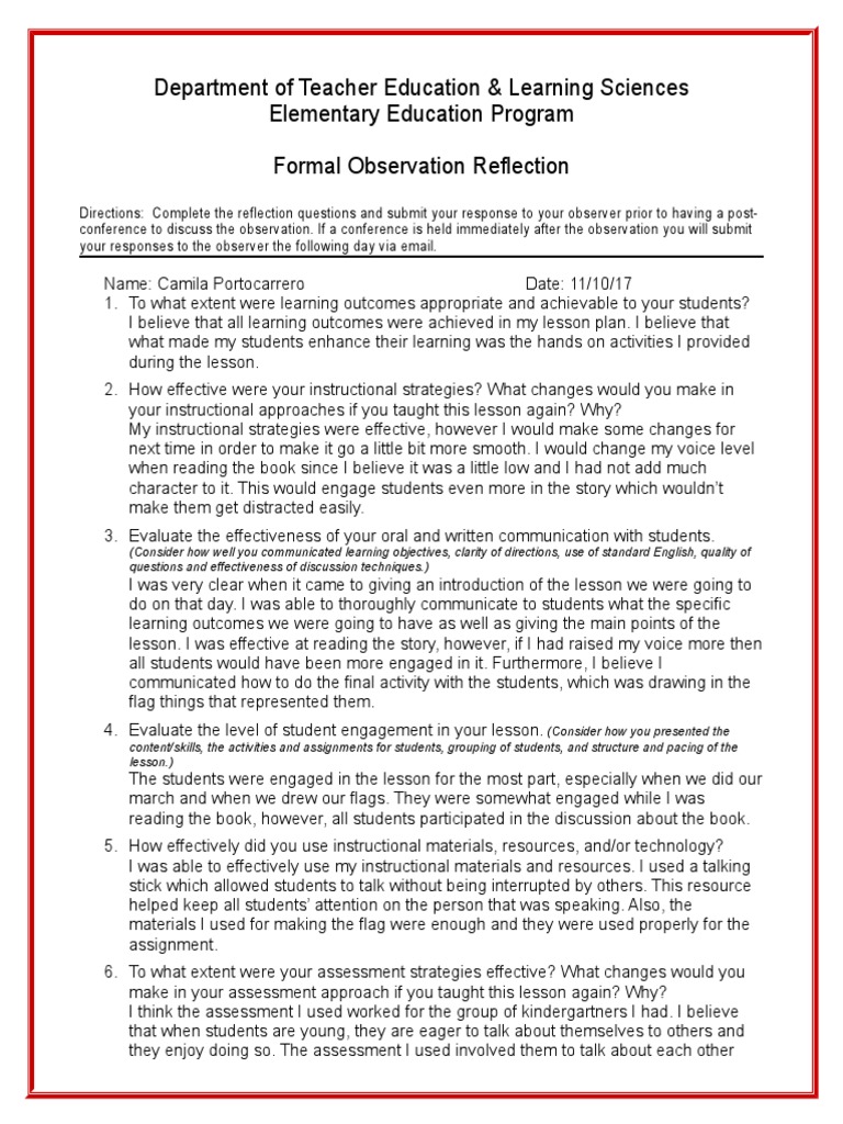 Teacher Observation Reflection Guide | PDF | Lesson Plan | Educational ...