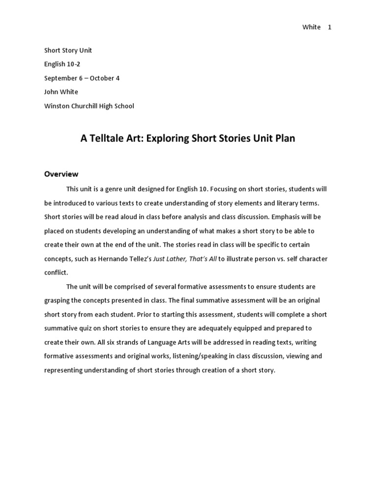 Ela 10-2 Short Story Unit Plan | PDF | Educational Assessment | Narration