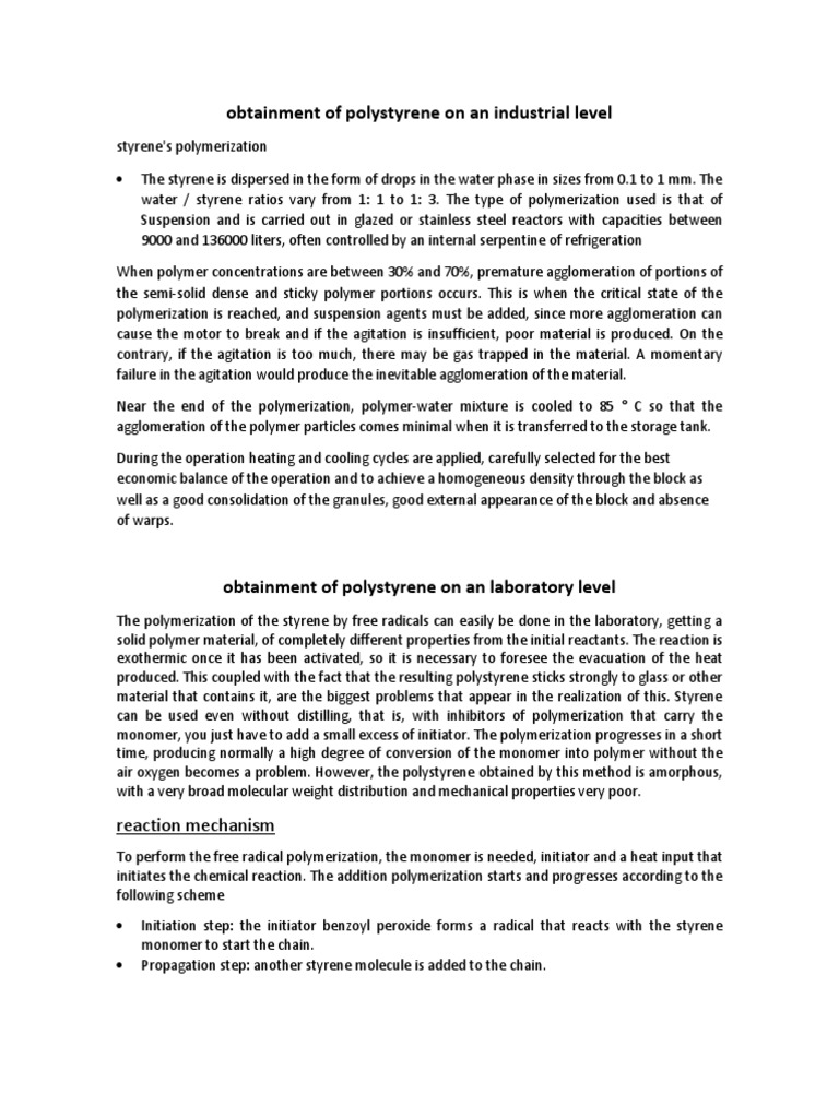 Industrial and Laboratory Polystyrene Production | PDF | Polymerization ...