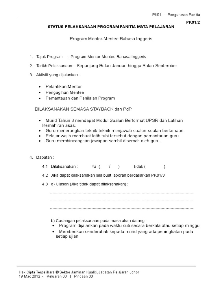 Laporan Pelaksanaan Mentor-Mentee | PDF